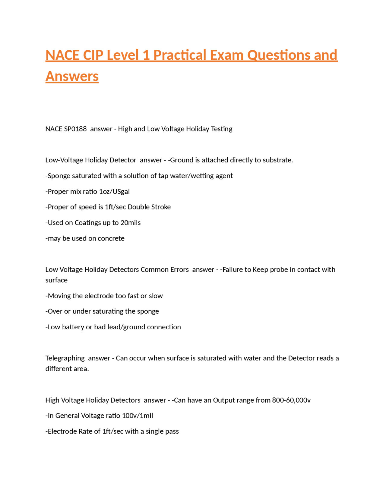 NACE CIP Level 1 Practical Exam Questions and Answers | Exams Nursing ...