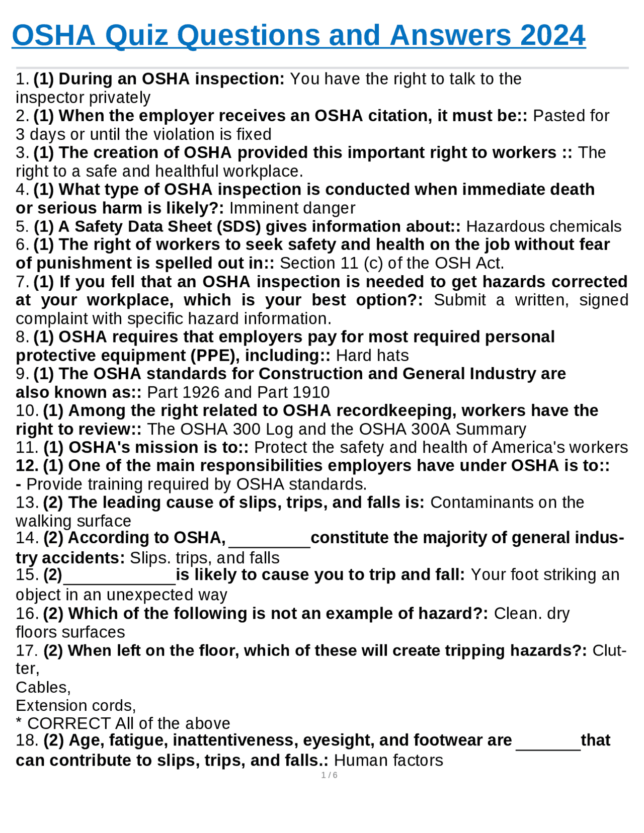 OSHA Quiz Questions and Answers 2024: A Comprehensive Guide to ...