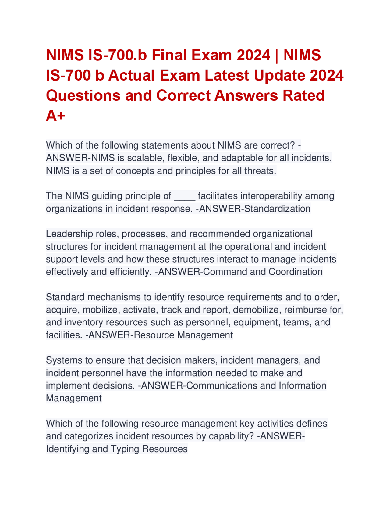 NIMS IS-700.b Exam Prep: Questions and Answers for 2024 | Exams Nursing ...