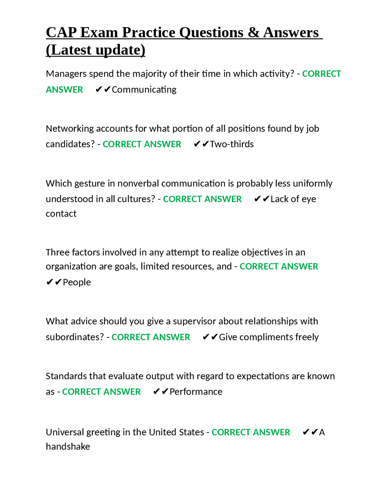 CAP Exam Practice Questions & Answers (Latest update) | Exams Nursing ...