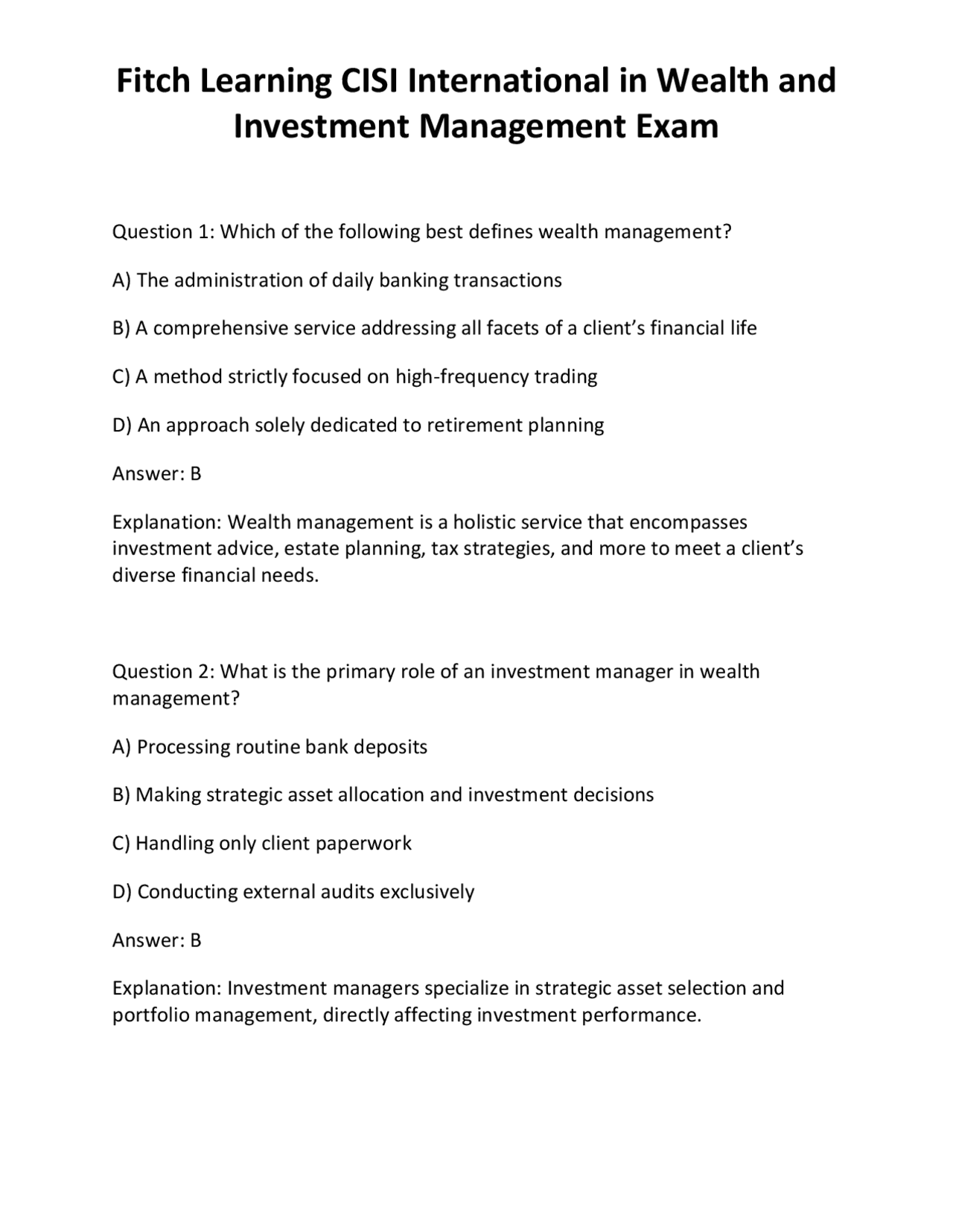 Fitch Learning CISI International in Wealth and Investment Management ...