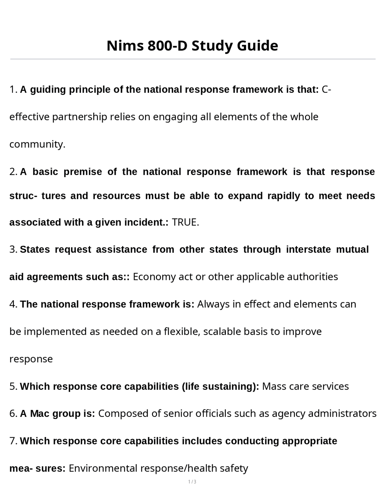NIMS 800-D Study Guide: Key Principles and Response Capabilities ...