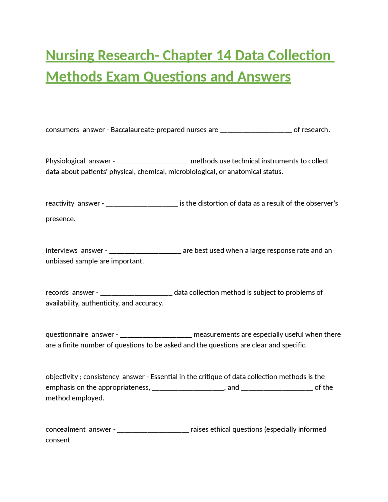 Nursing Research- Chapter 14 Data Collection Methods Exam Questions and Answers | Exams Nursing ...