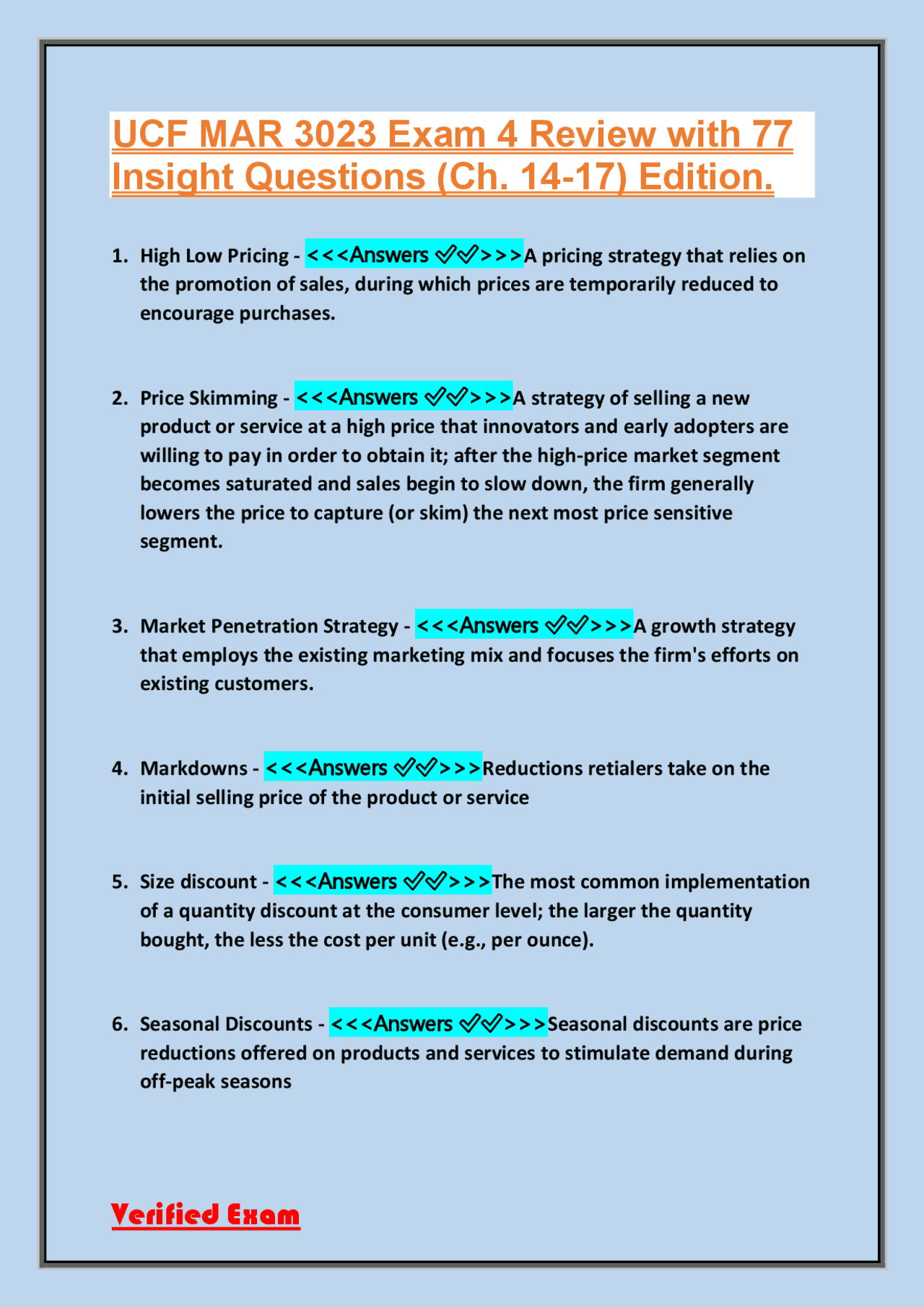 UCF MAR 3023 Exam 4 Review with 77 Insight Questions (Ch. 14-17 ...