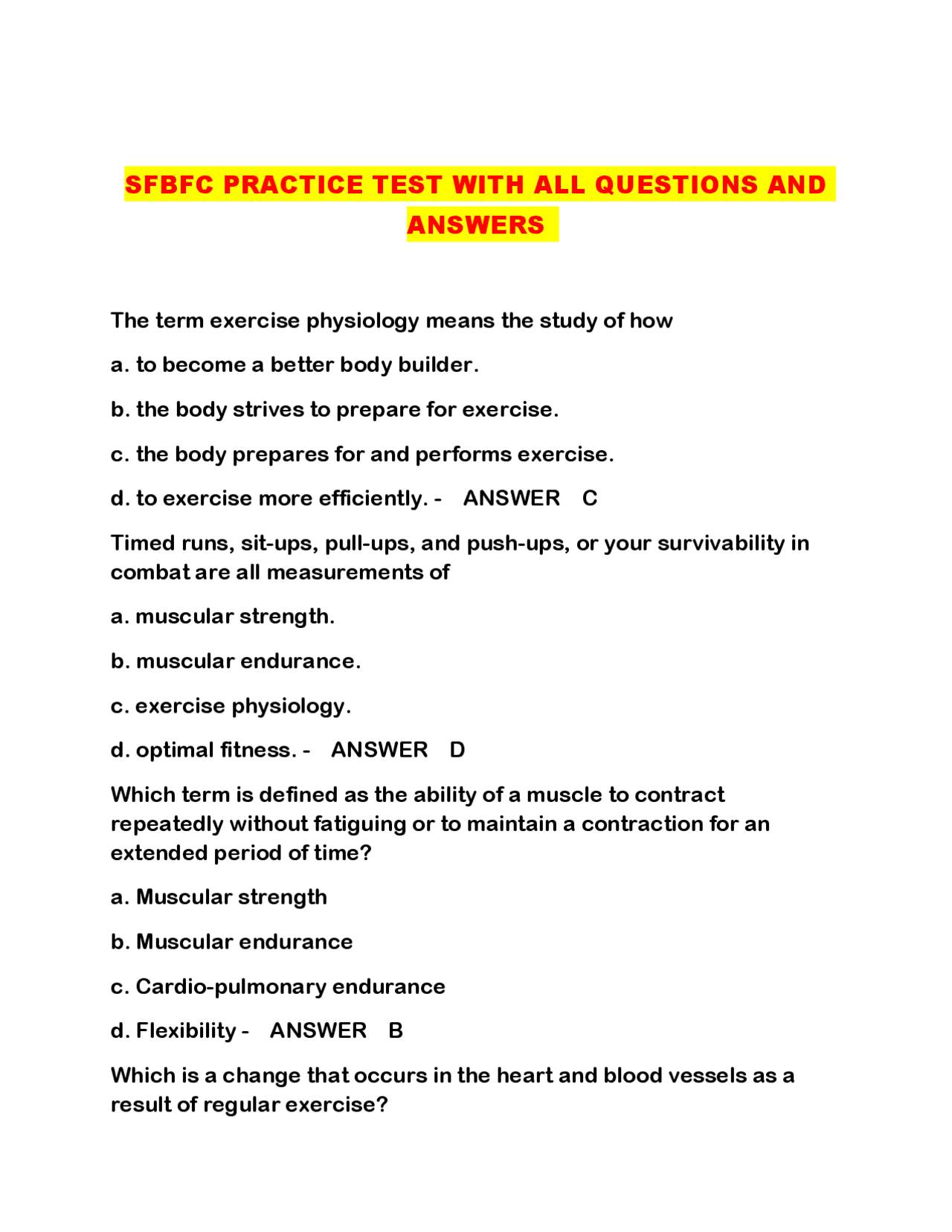 Exercise Physiology Practice Test: Questions and Answers | Exams ...