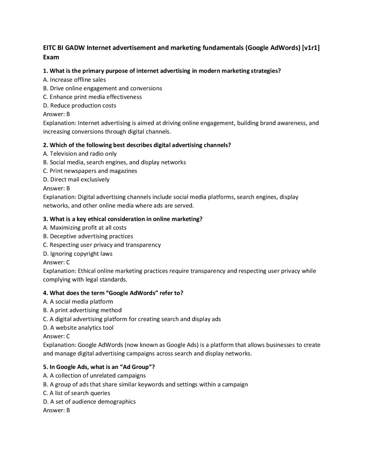 EITC BI GADW Internet advertisement and marketing fundamentals (Google AdWords) [v1r1] Exa ...