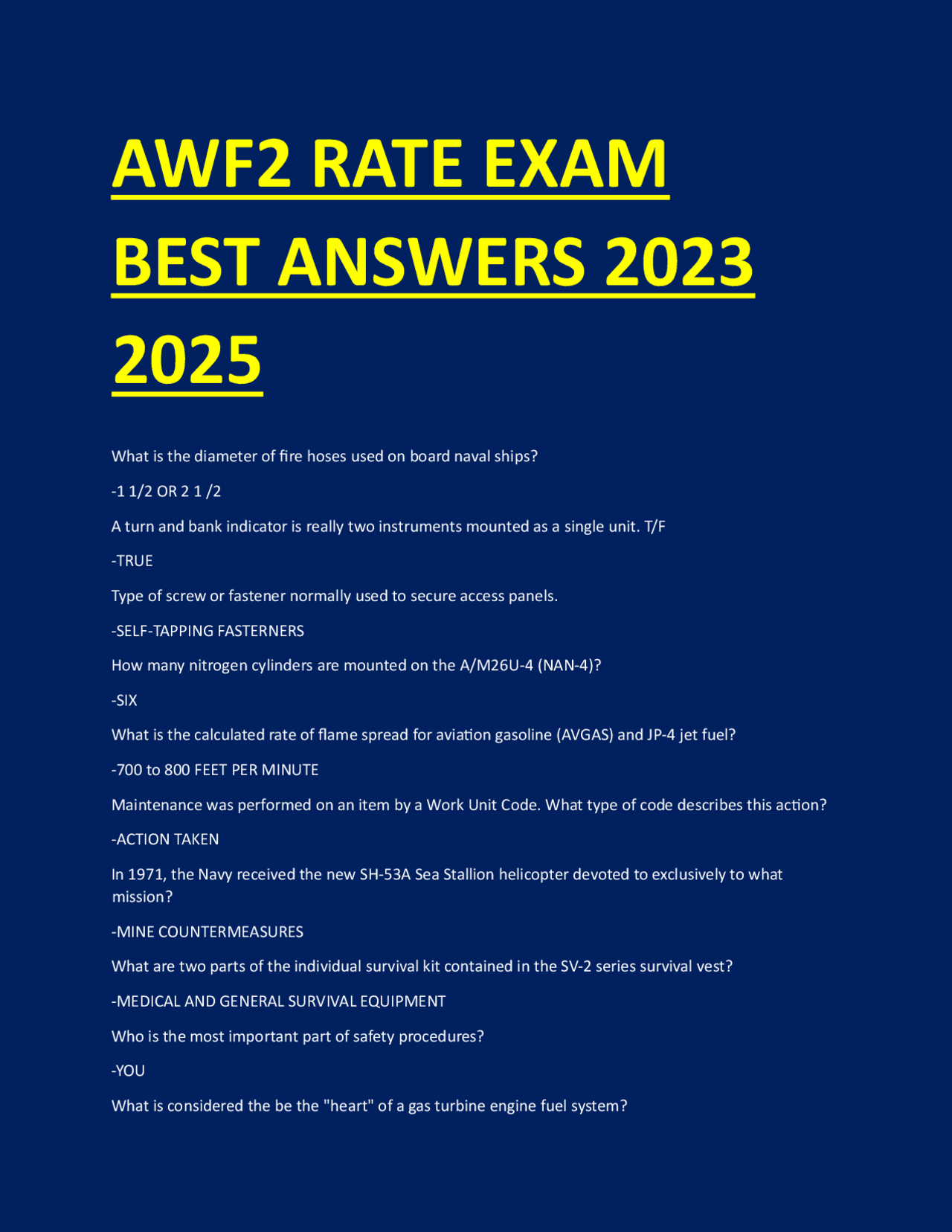 AWF2 RATE EXAM BEST ANSWERS 2023 2025 | Exams Health sciences | Docsity