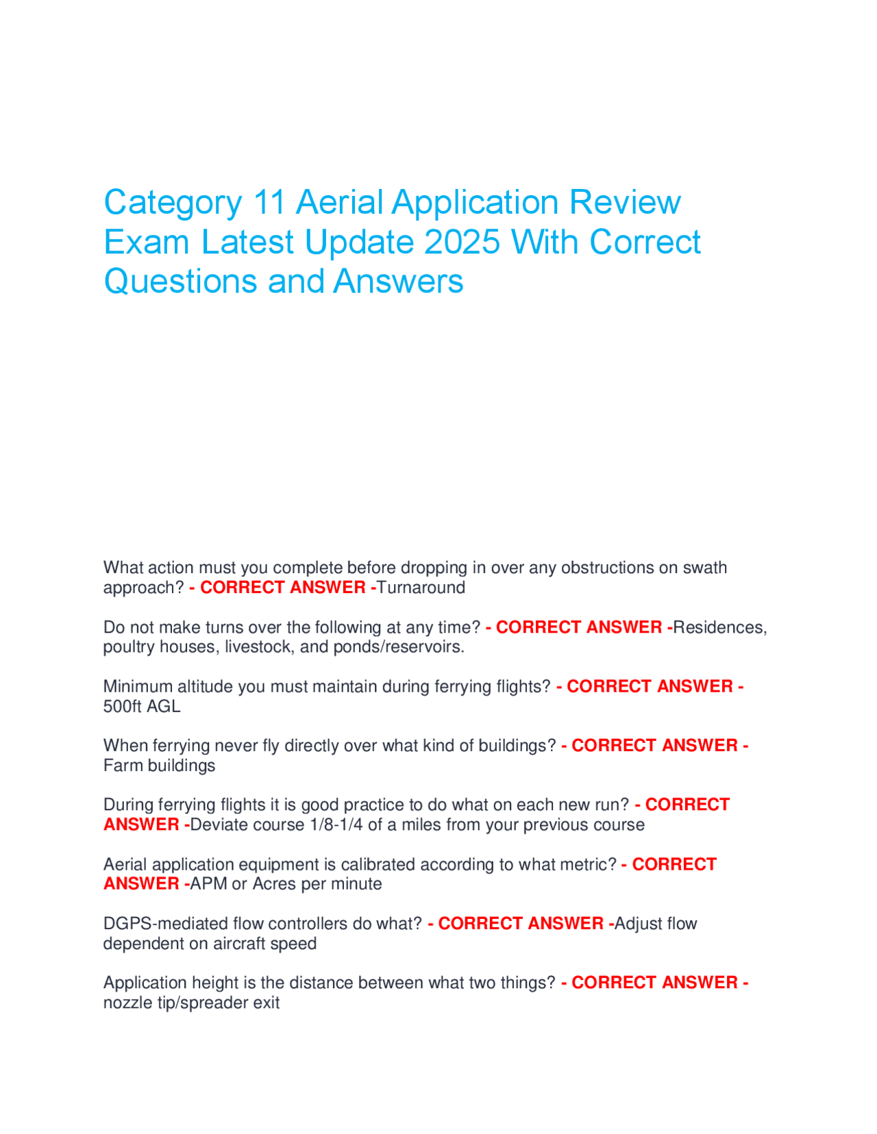 Category 11 Aerial Application Review Exam Latest Update 2025 With ...
