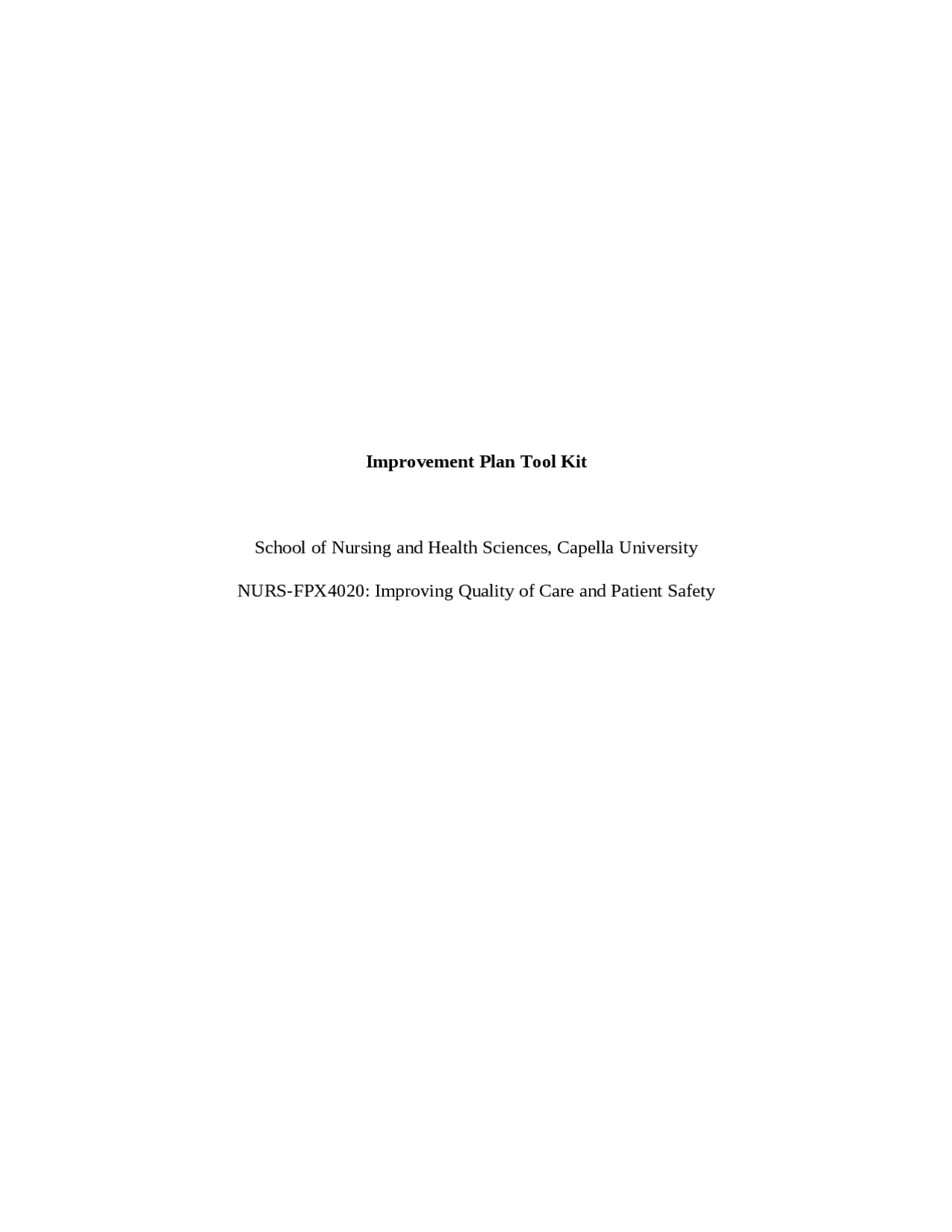 Improvement Plan Tool Kit School of Nursing and Health Scie | Thesis ...
