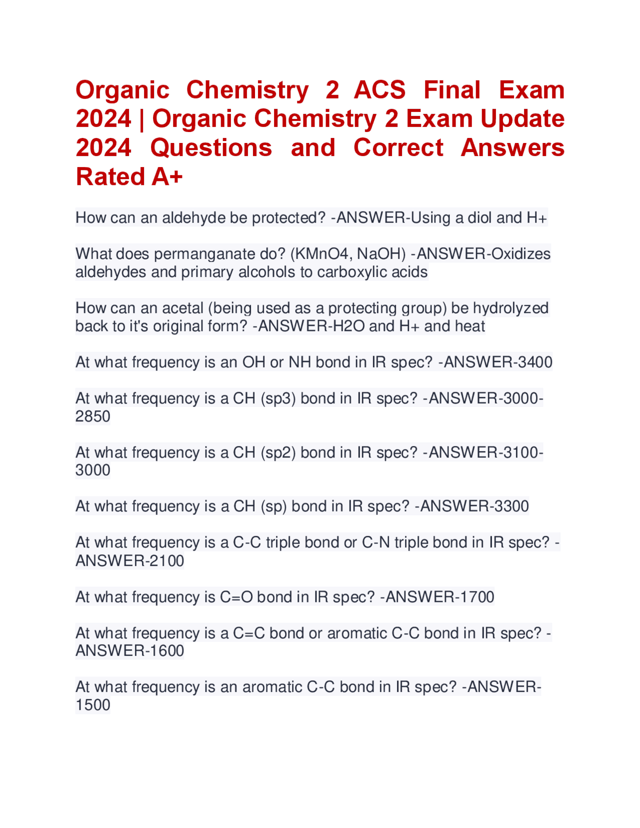 Organic Chemistry 2 ACS Final Exam 2024 | Organic Chemistry 2 Exam Update 2024 Questions | Exams ...