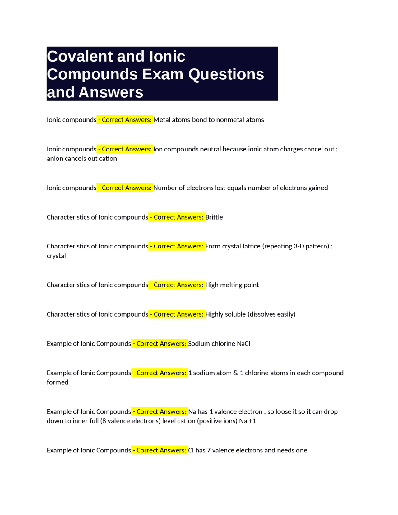 Covalent and Ionic Compounds: Exam Questions and Answers | Exams ...