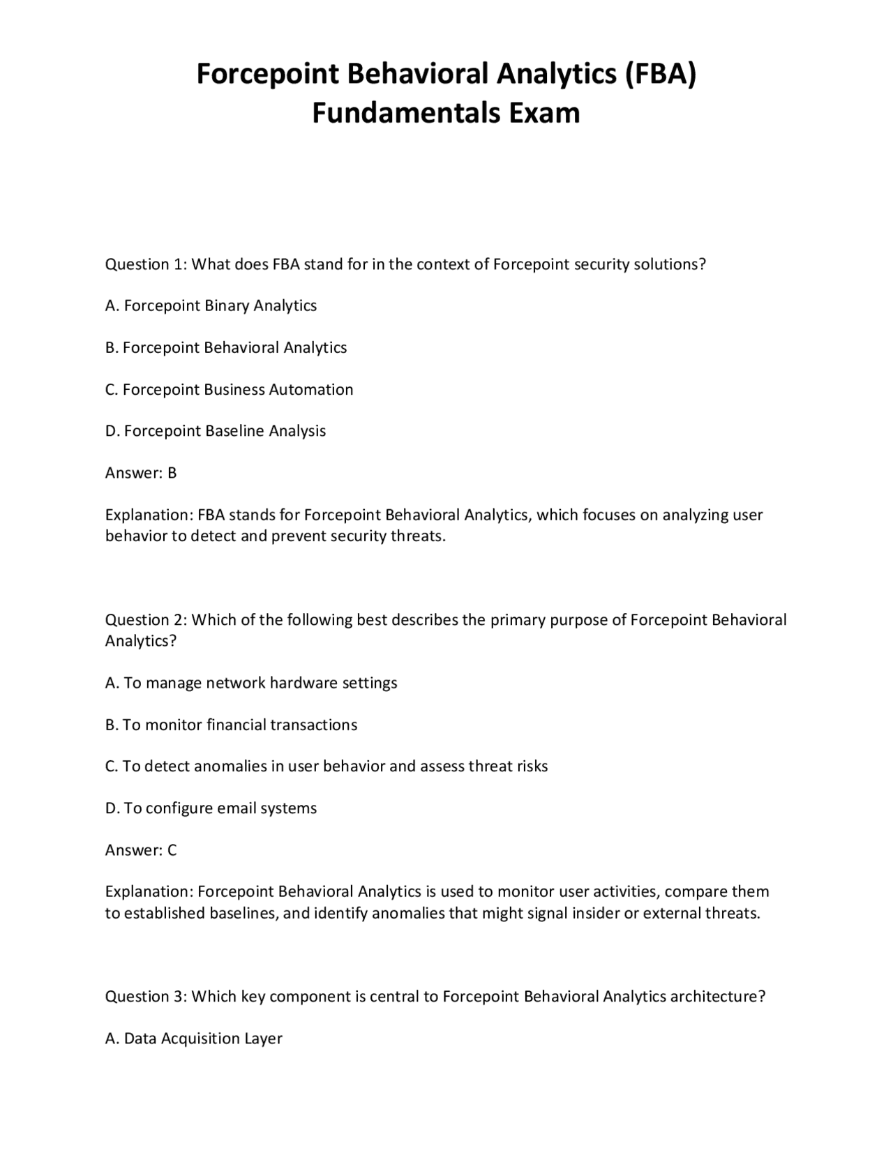 Forcepoint Behavioral Analytics (FBA) Fundamentals Exam | Exams ...