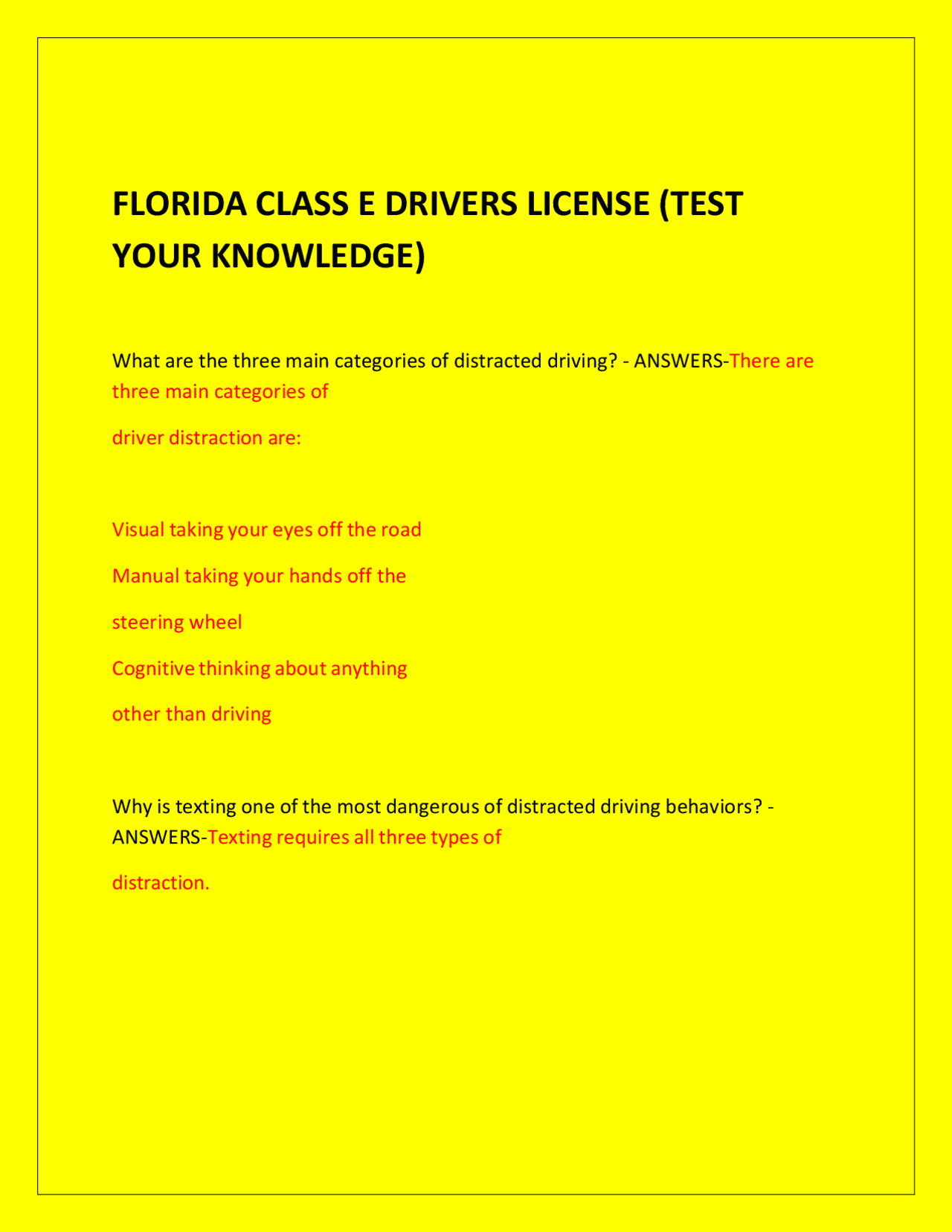 Florida Class E Driver's License Exam: Practice Questions and Answers ...