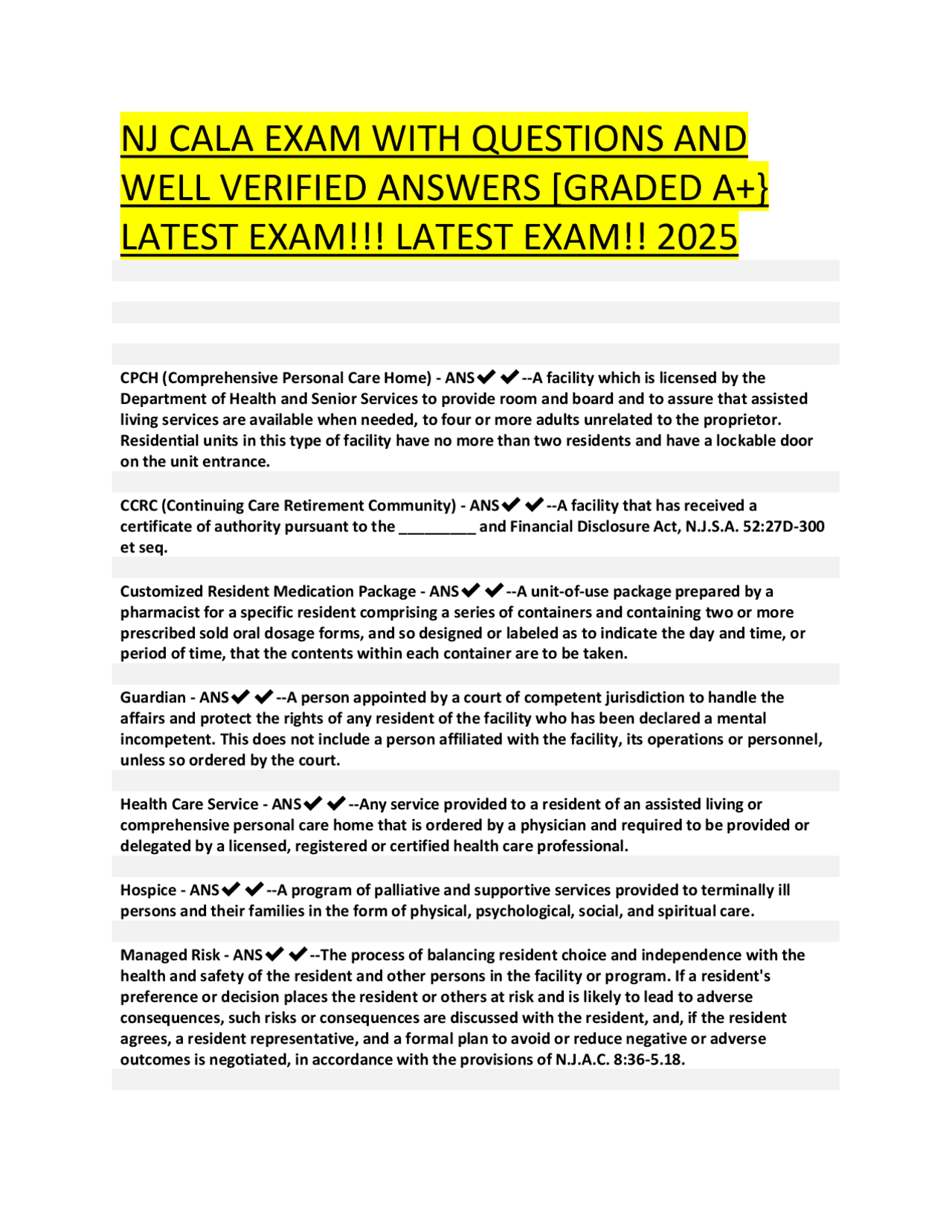 NJ CALA EXAM WITH QUESTIONS AND WELL VERIFIED ANSWERS [GRADED A+ ...