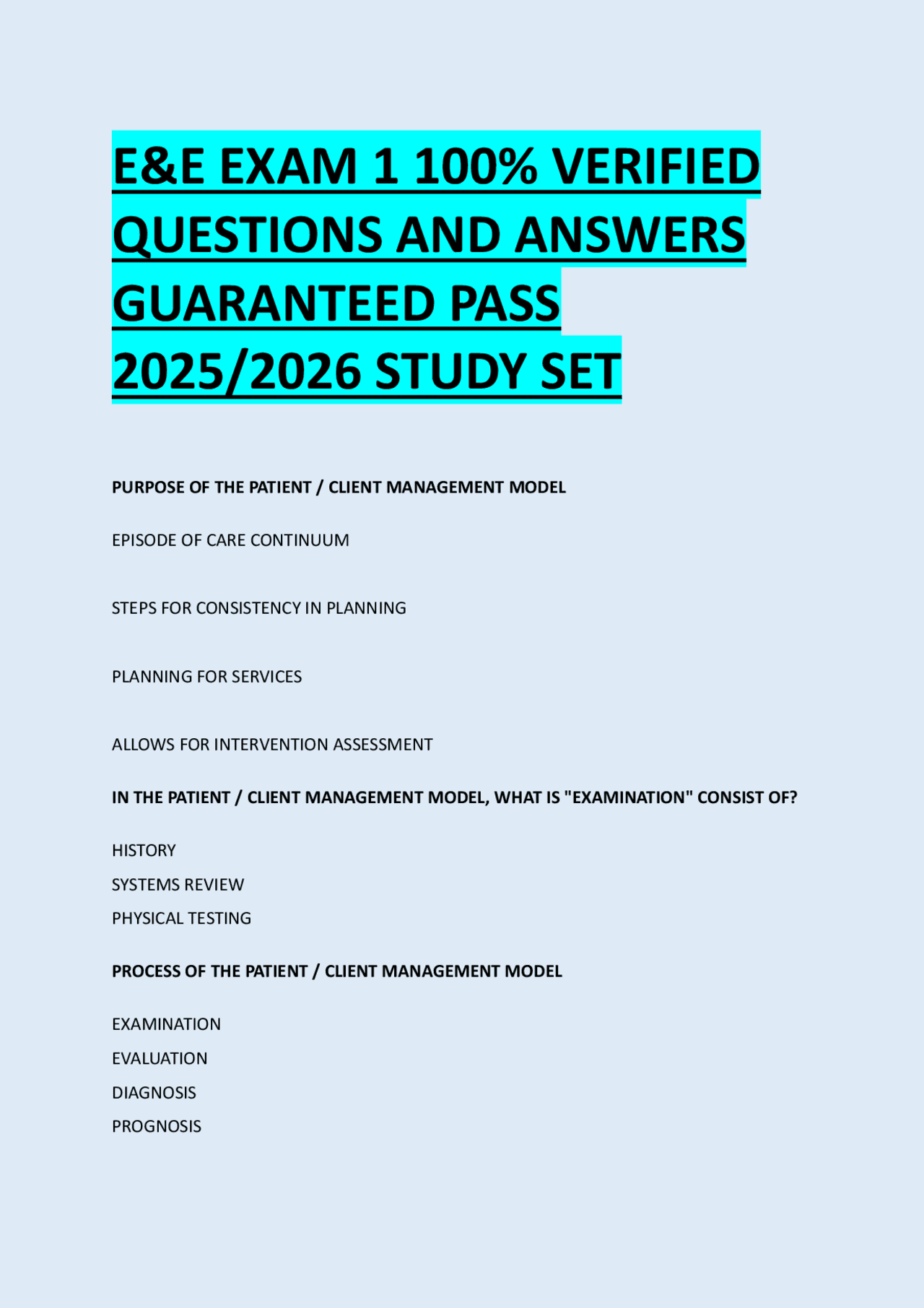 E&E EXAM 1 100% VERIFIED QUESTIONS AND ANSWERS GUARANTEED PASS 2025/ ...