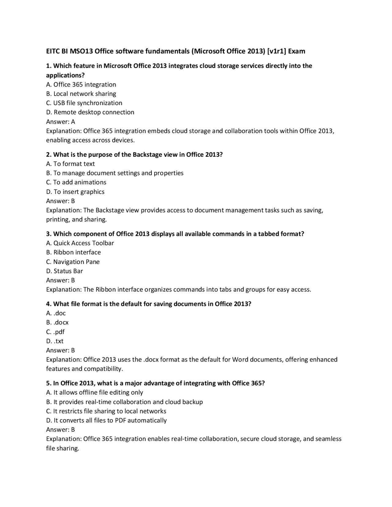 EITC BI MSO13 Office software fundamentals (Microsoft Office 2013) [v1r1] Exam | Exams ...