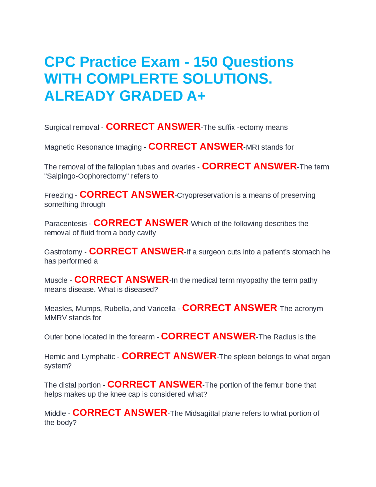 CPC Practice Exam: 150 Questions with Complete Solutions | Exams ...