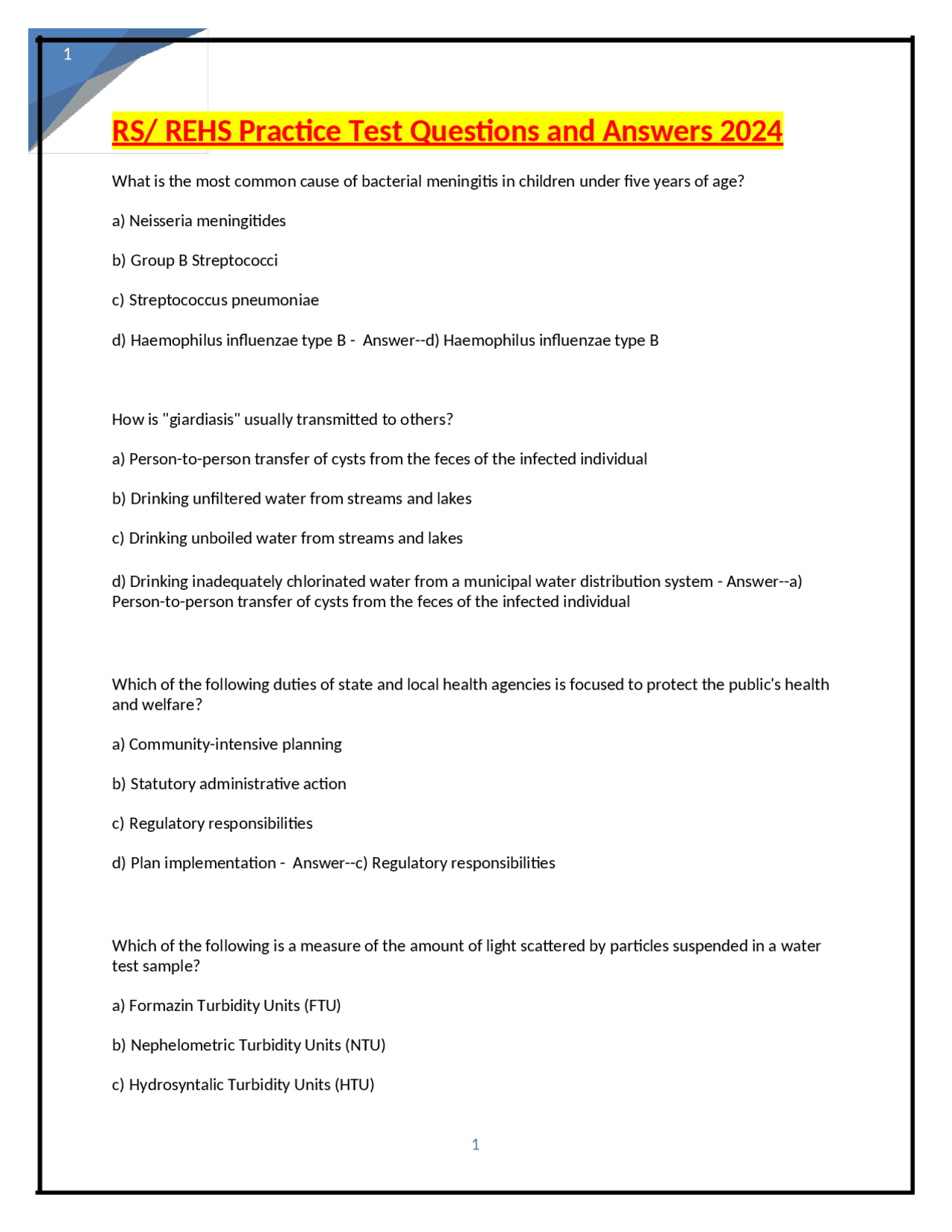 RS/REHS Practice Test Questions and Answers 2024: Public Health and ...