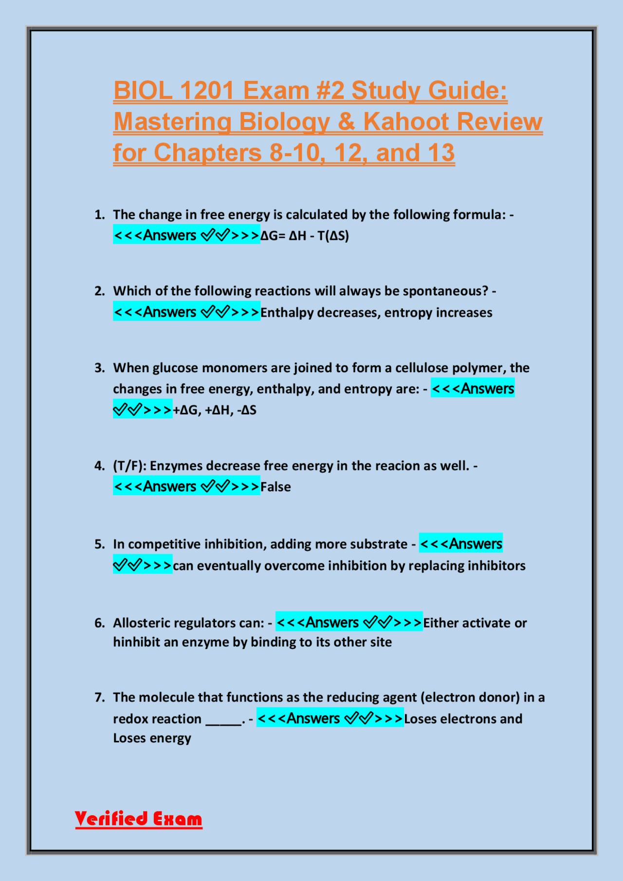 BIOL 1201 Exam #2 Study Guide: Mastering Biology & Kahoot Review for Chapters 8-10, 12. | Exams ...