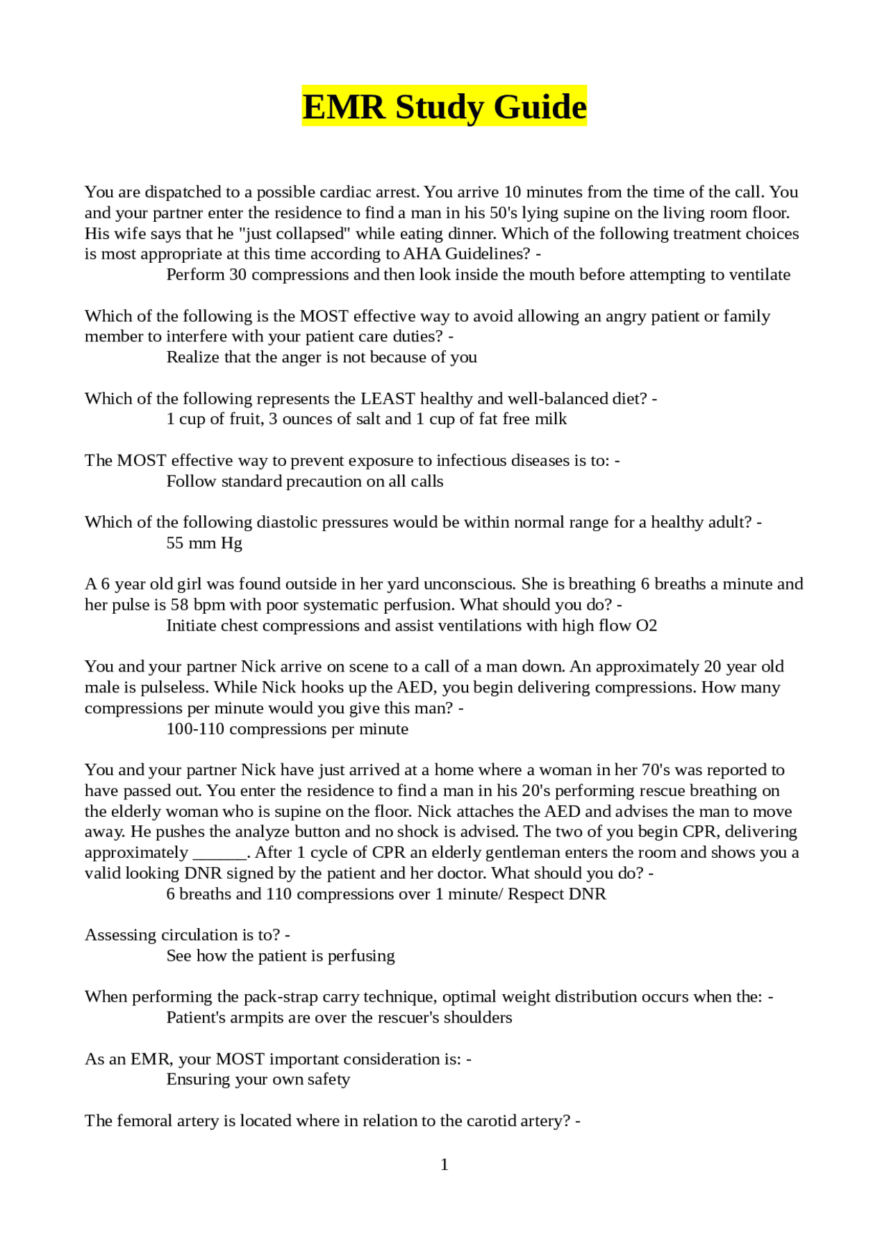 EMR Study Guide: Multiple Choice Questions and Answers on Emergency ...