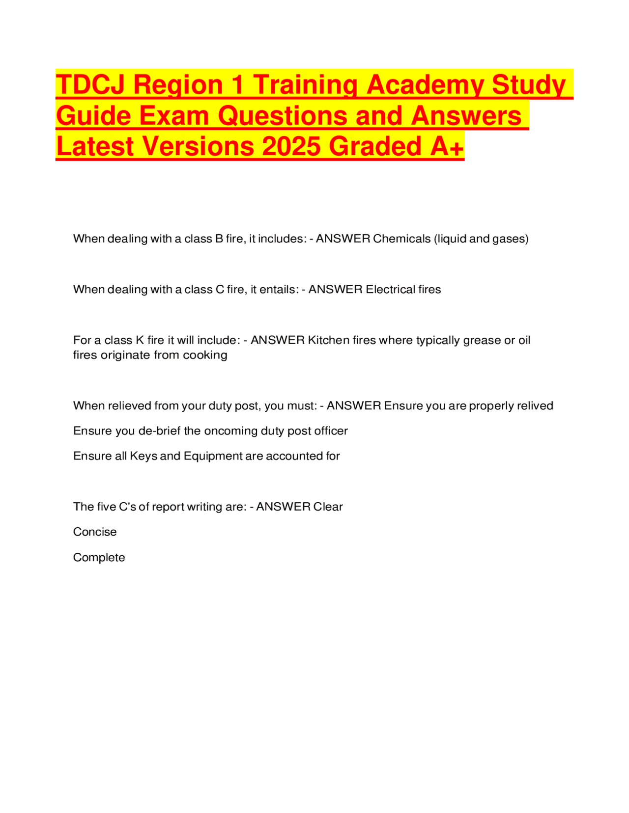 DCJ Region 1 Training Academy Study Guide Exam Questions and Answers ...
