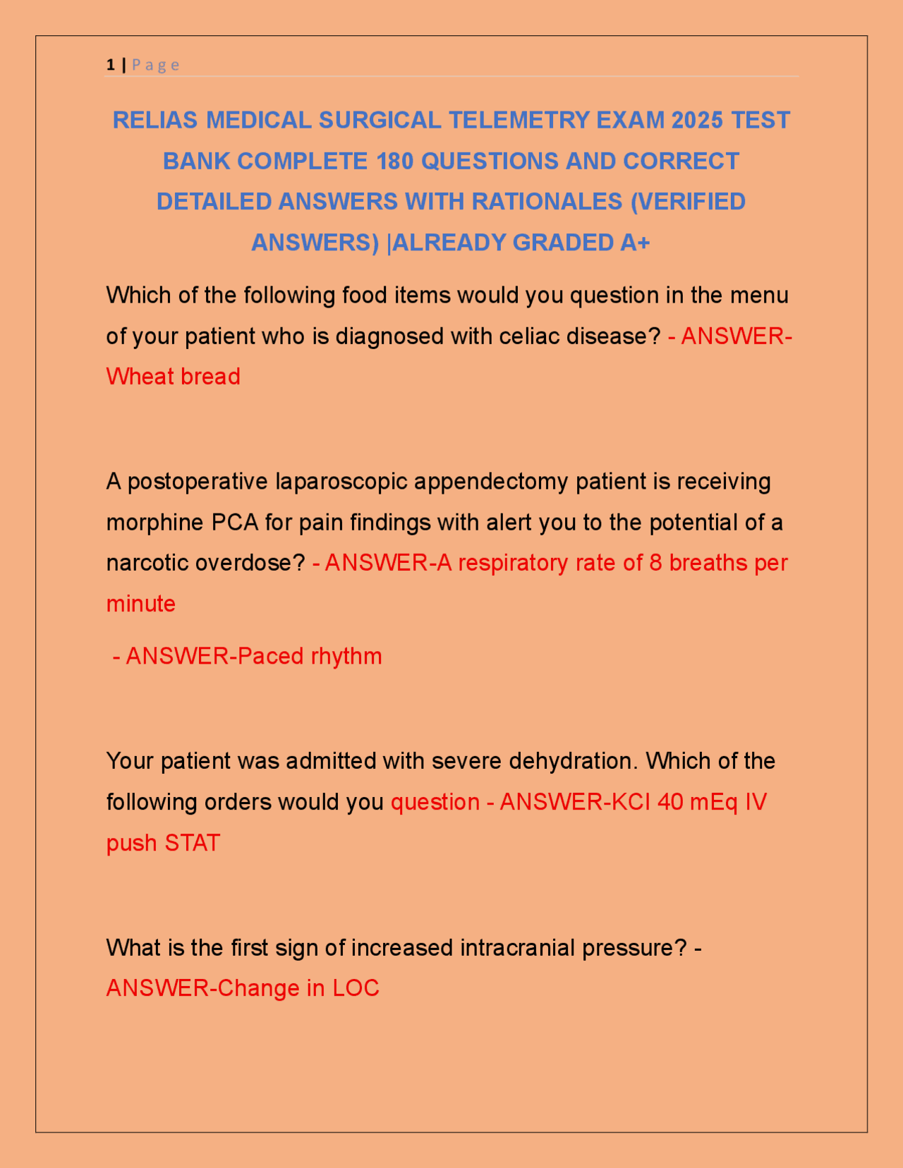 Relias Medical Surgical Telemetry Exam 2025: 180 Questions and Answers ...