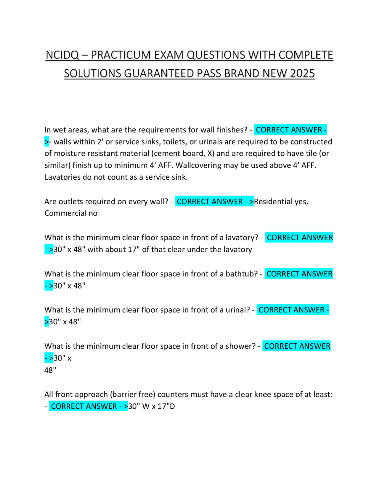 NCIDQ – PRACTICUM EXAM QUESTIONS WITH COMPLETE SOLUTIONS GUARANTEED ...