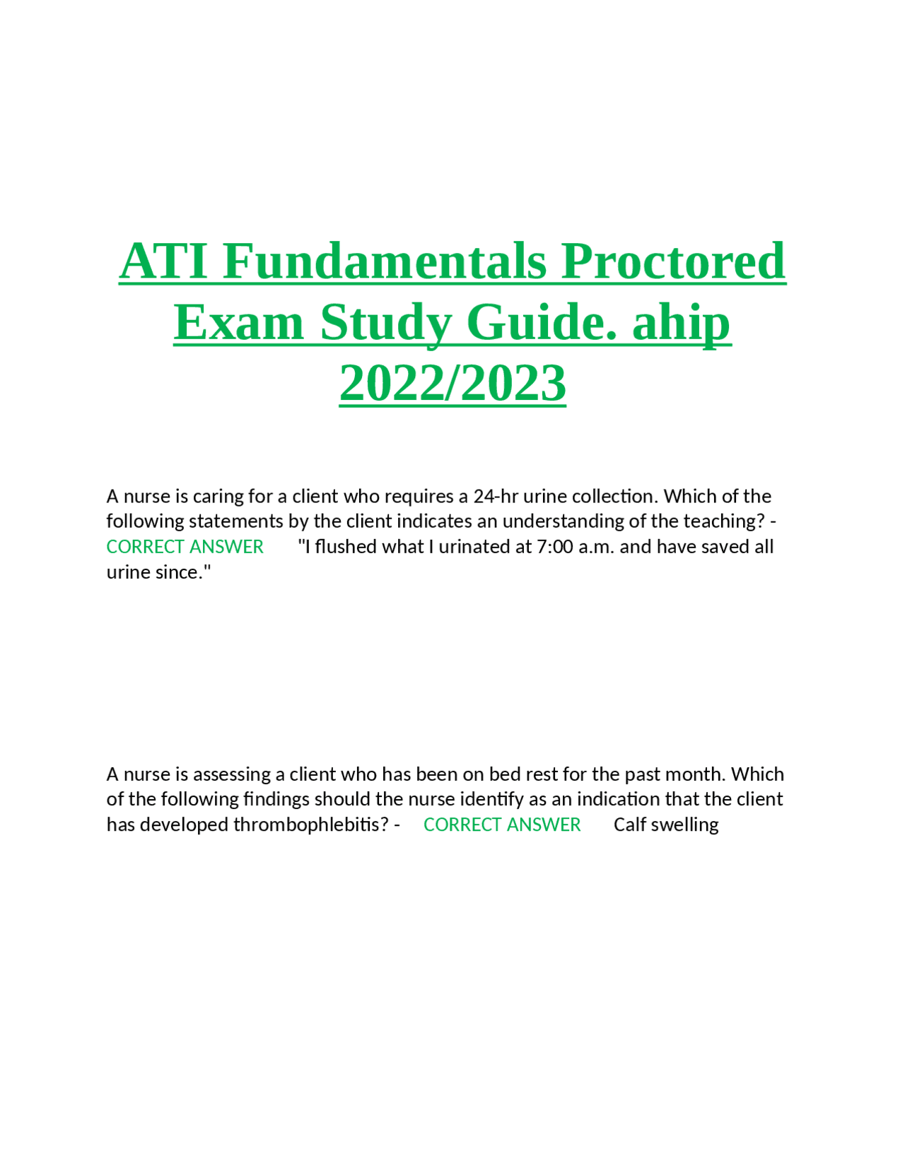 ATI Fundamentals Proctored Exam Study Guide. ahip 2022/2023 | Exams Nursing | Docsity