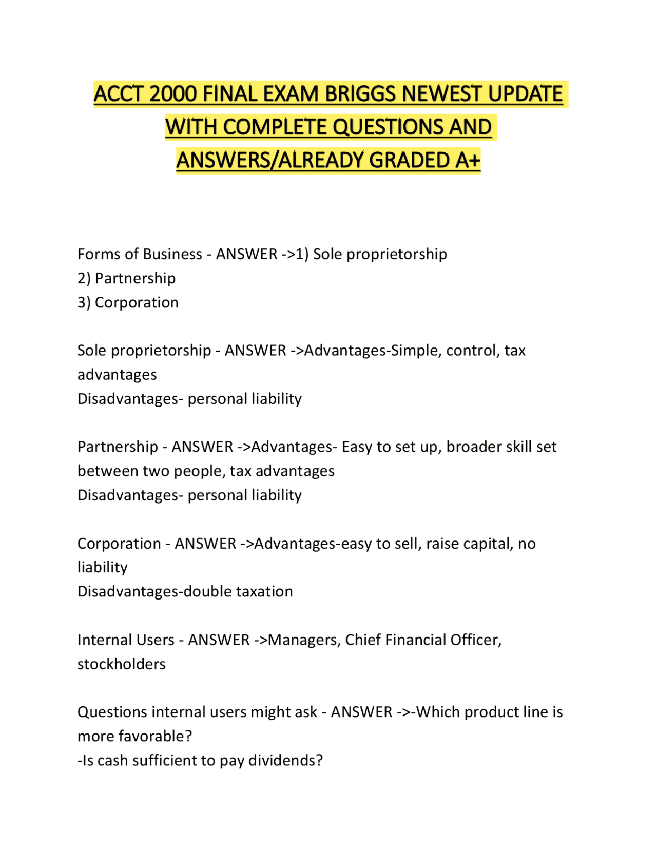 ACCT 2000 Final Exam: Comprehensive Guide to Accounting Principles and ...