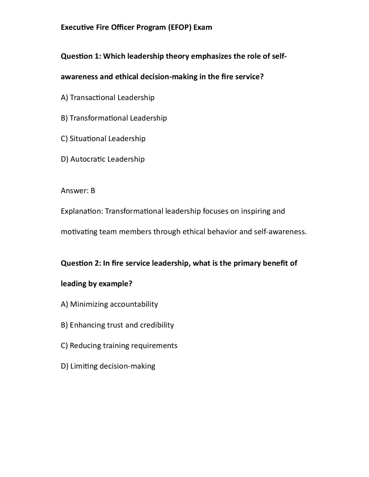 Executive Fire Officer Program (EFOP) Exam | Exams Technology | Docsity