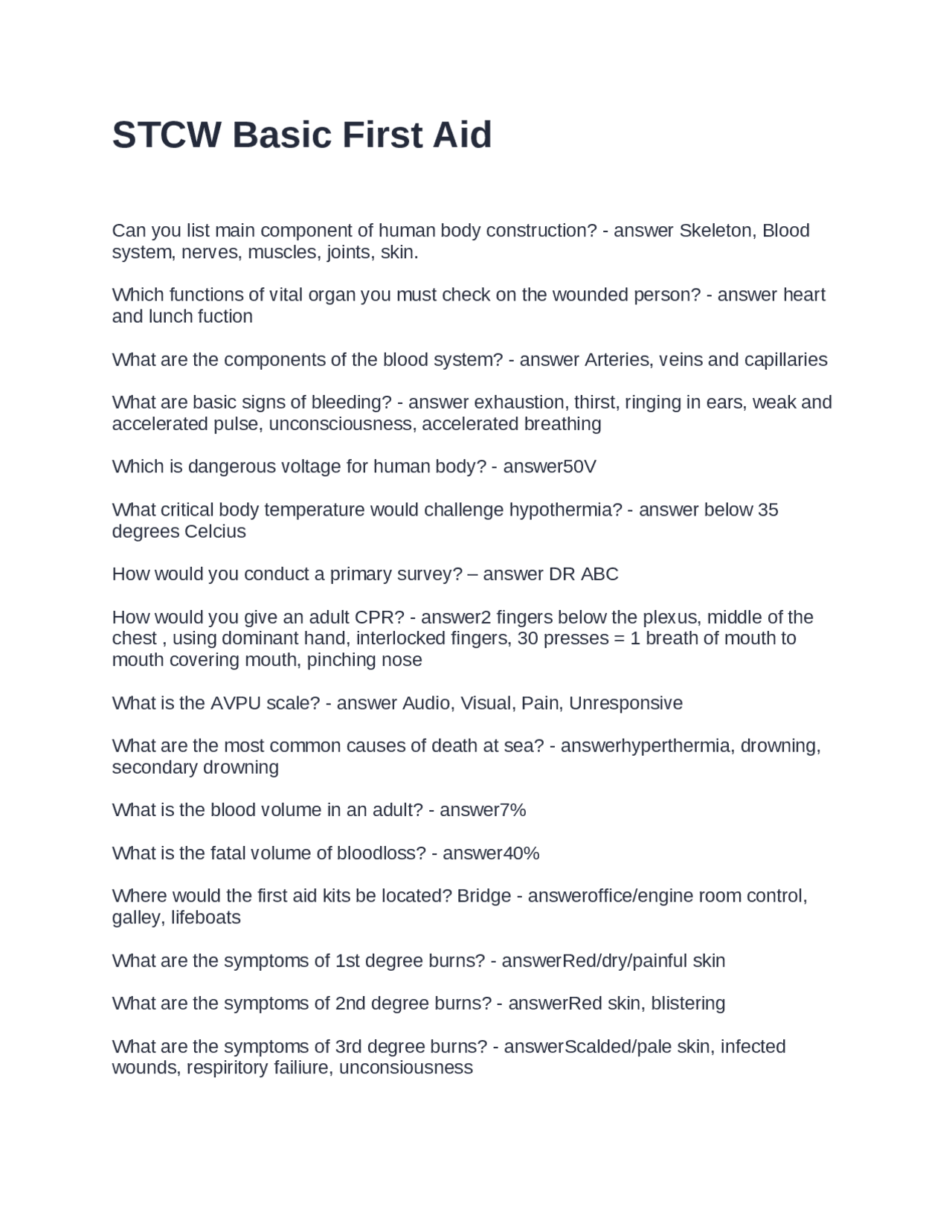 STCW Basic First Aid Questions with Solutions | Exams Advanced ...