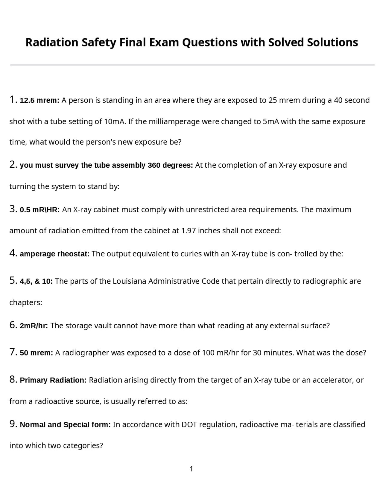 Radiation Safety Final Exam Questions and Answers | Exams Radiology ...