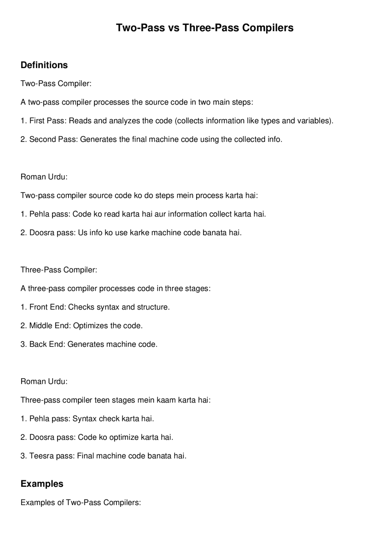 DIFFRENCE BETWEEN TWO PASSES AND THREE PASSES COMPILER | Summaries Compiler Construction | Docsity