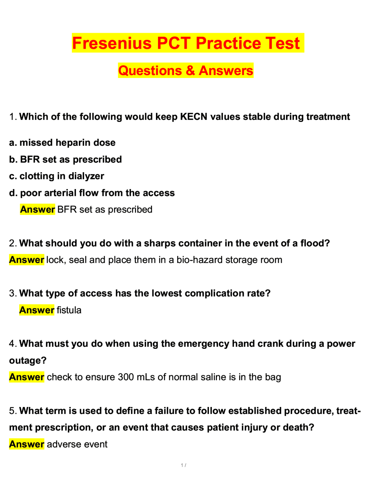 PCT Fresenius Practice Test 2025 Actual Questions & Answers Latest ...