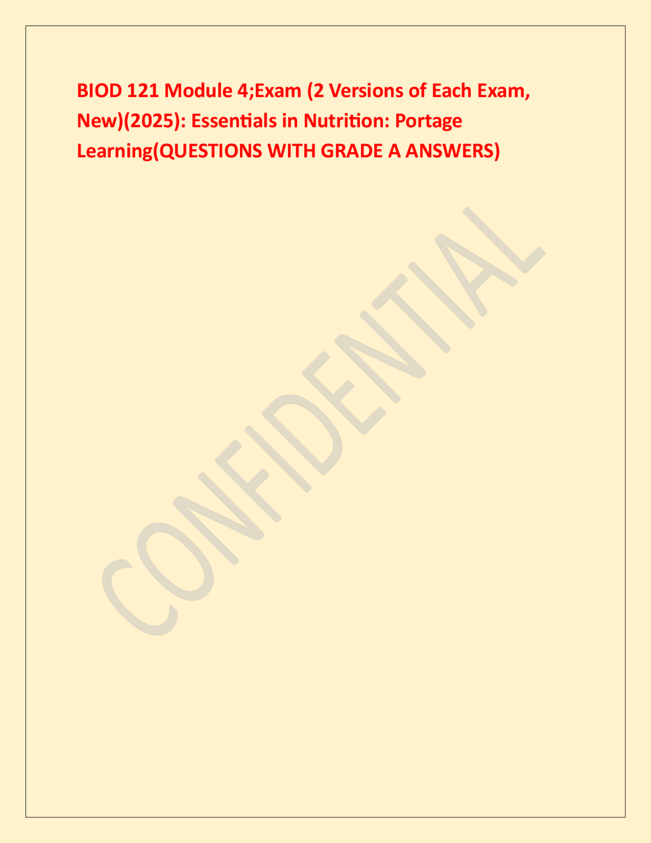 BIOD 121 Module 4;Exam (2 Versions of Each Exam, New)(2025): Essentials ...