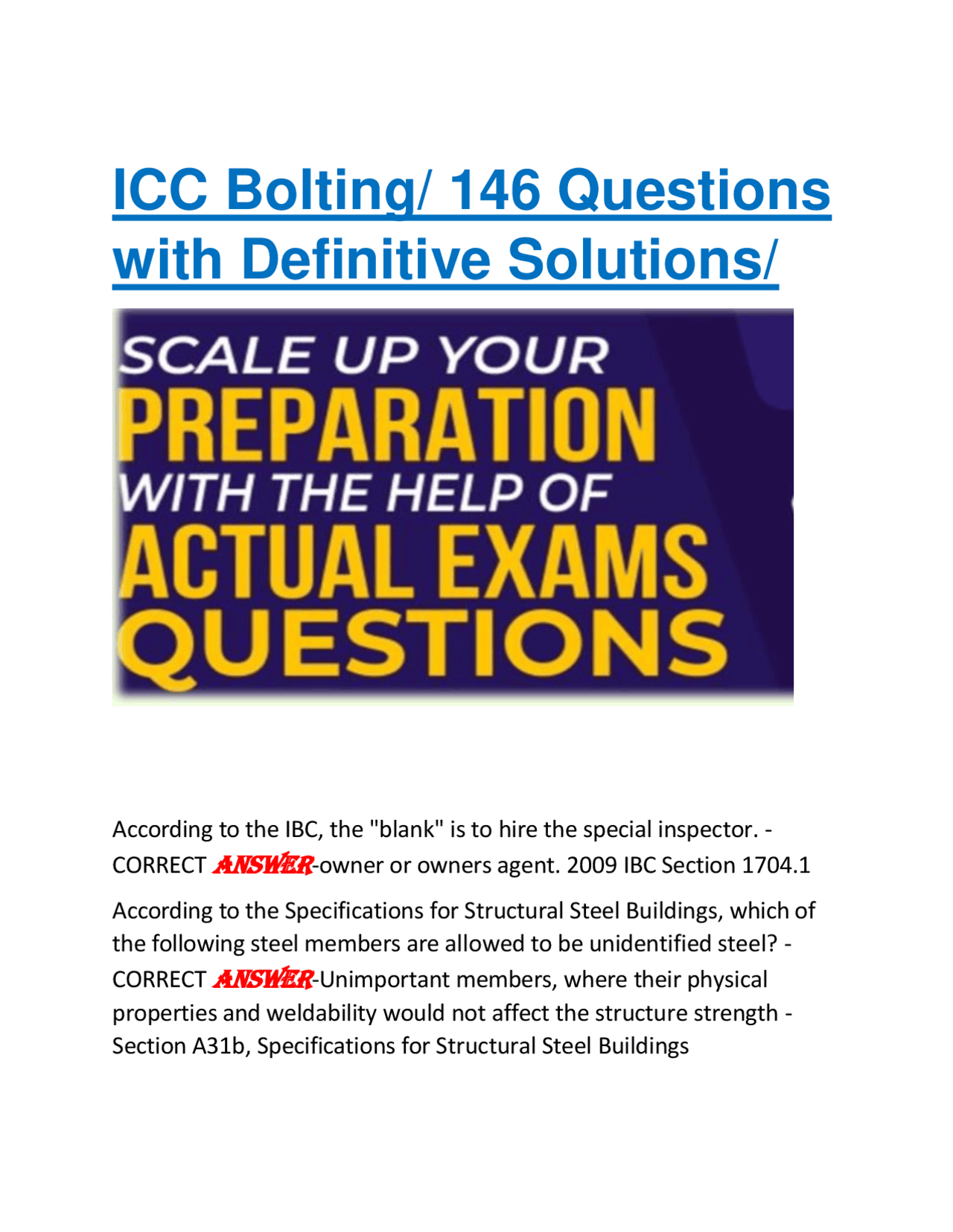 ICC Bolting: 146 Questions and Answers with Definitive Solutions ...