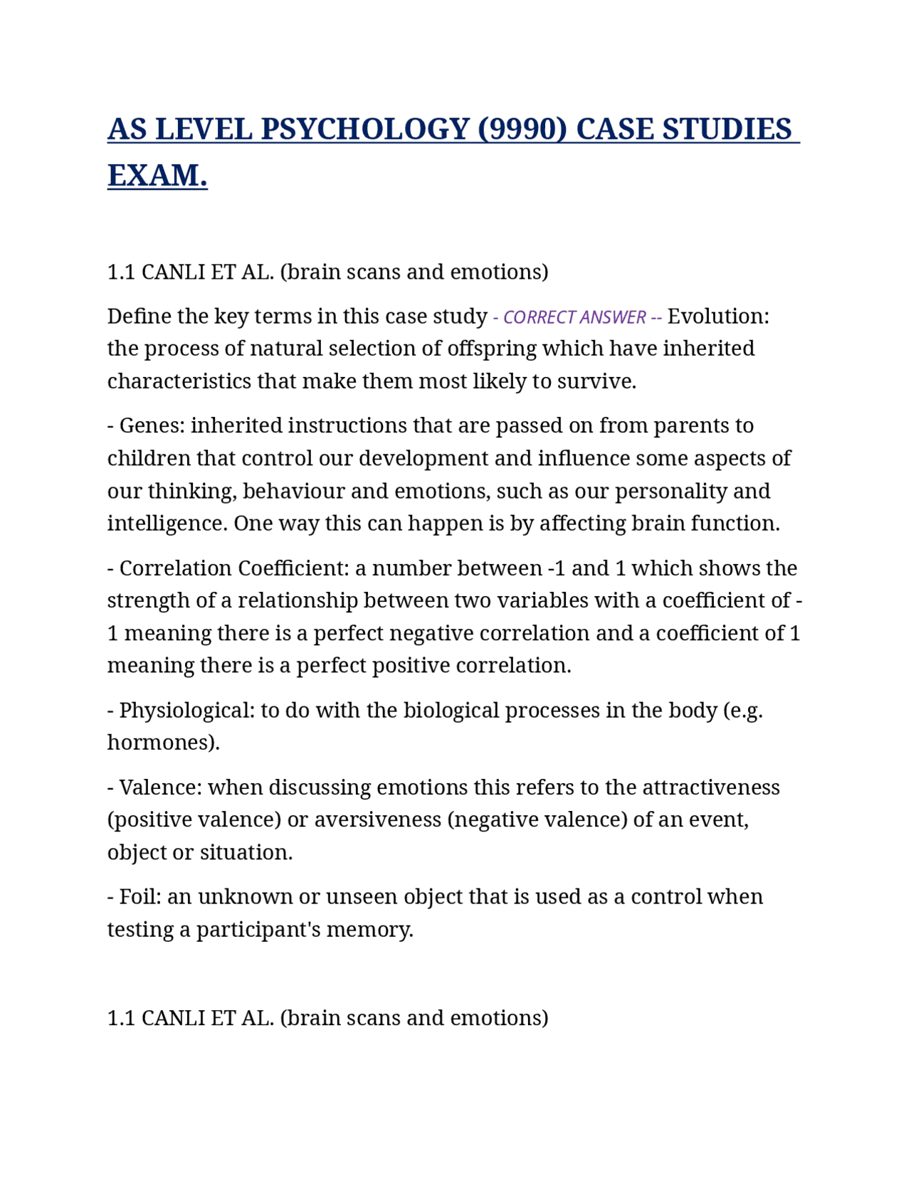 AS LEVEL PSYCHOLOGY (9990) CASE STUDIES EXAM. | Exams Nursing | Docsity
