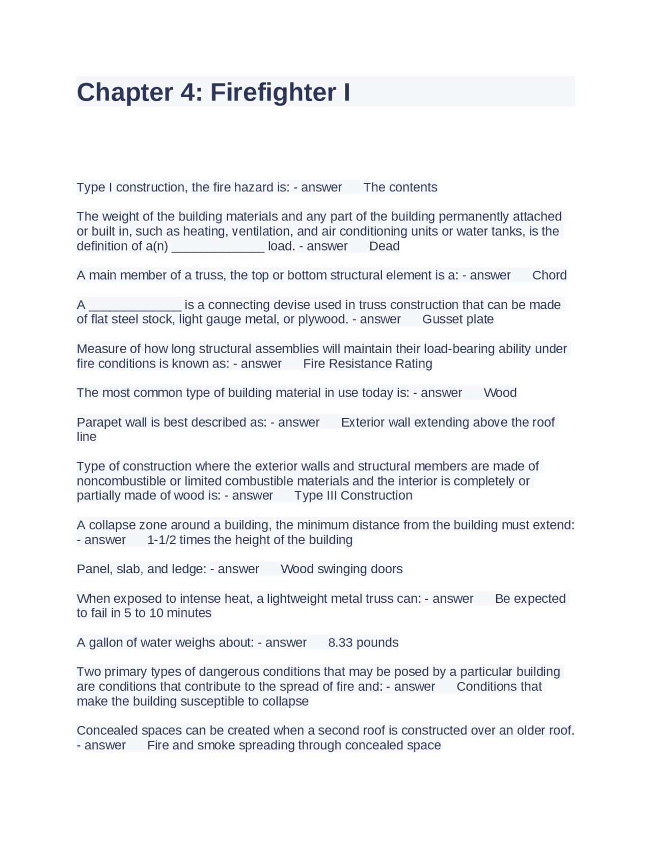 Chapter 4 Firefighter I. Questions and Answers | Exams Advanced ...