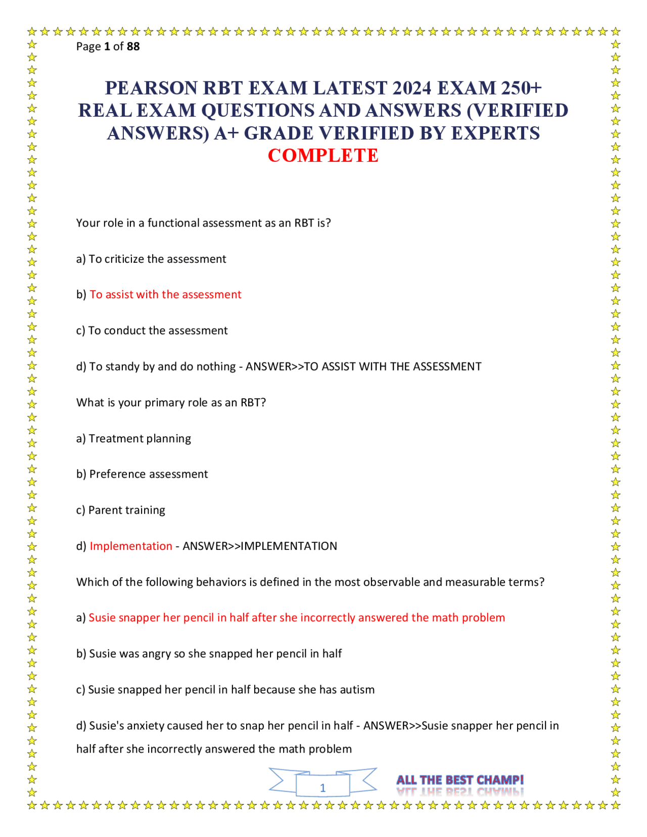 PEARSON RBT EXAM LATEST 2024 EXAM 250+ REAL EXAM QUESTIONS AND ANSWERS ...
