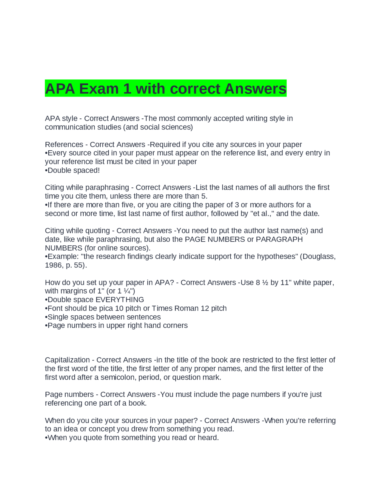 APA Exam 1 with correct Answers 2025 | 100% Fully Solved | Exams ...