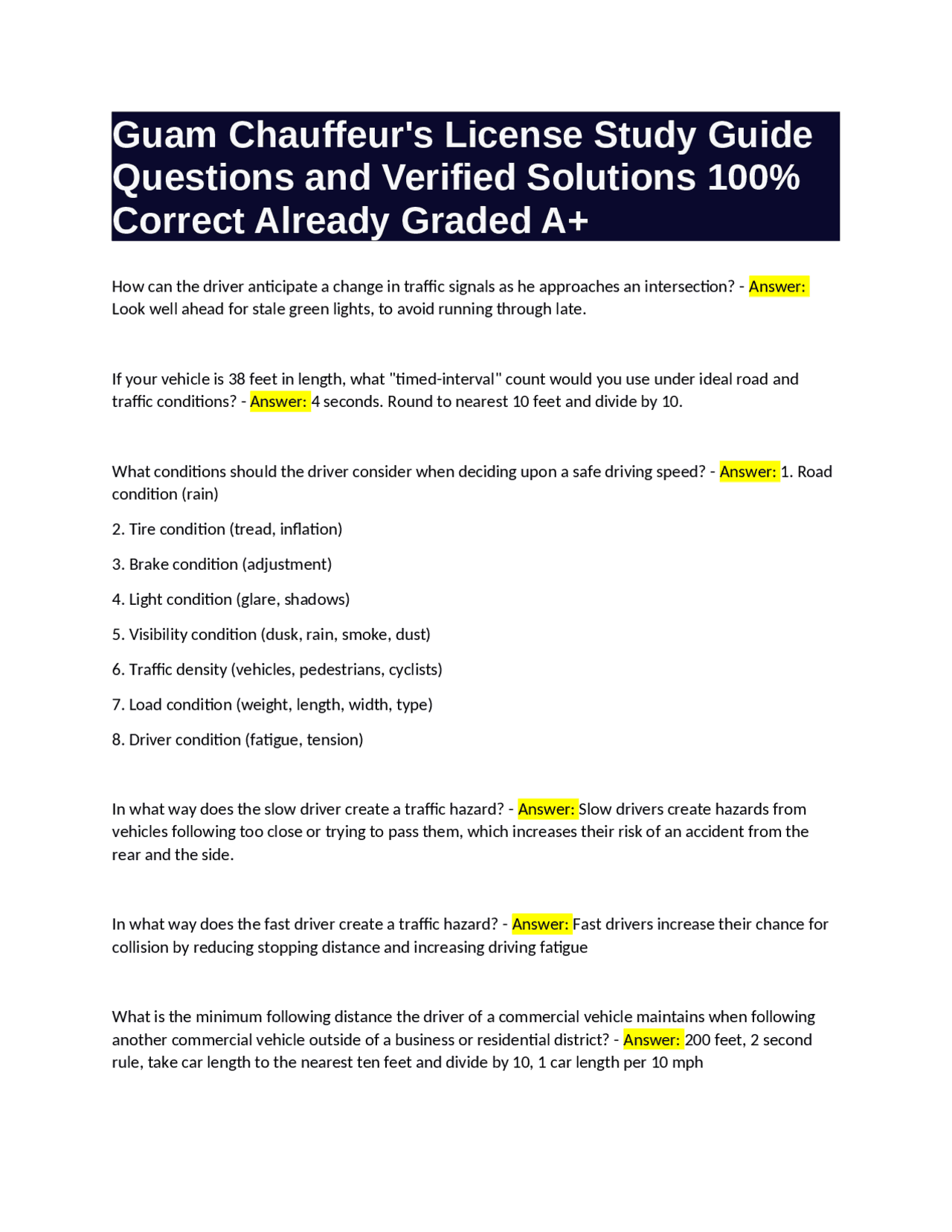 Guam Chauffeur's License Study Guide: Questions and Answers | Exams Law ...