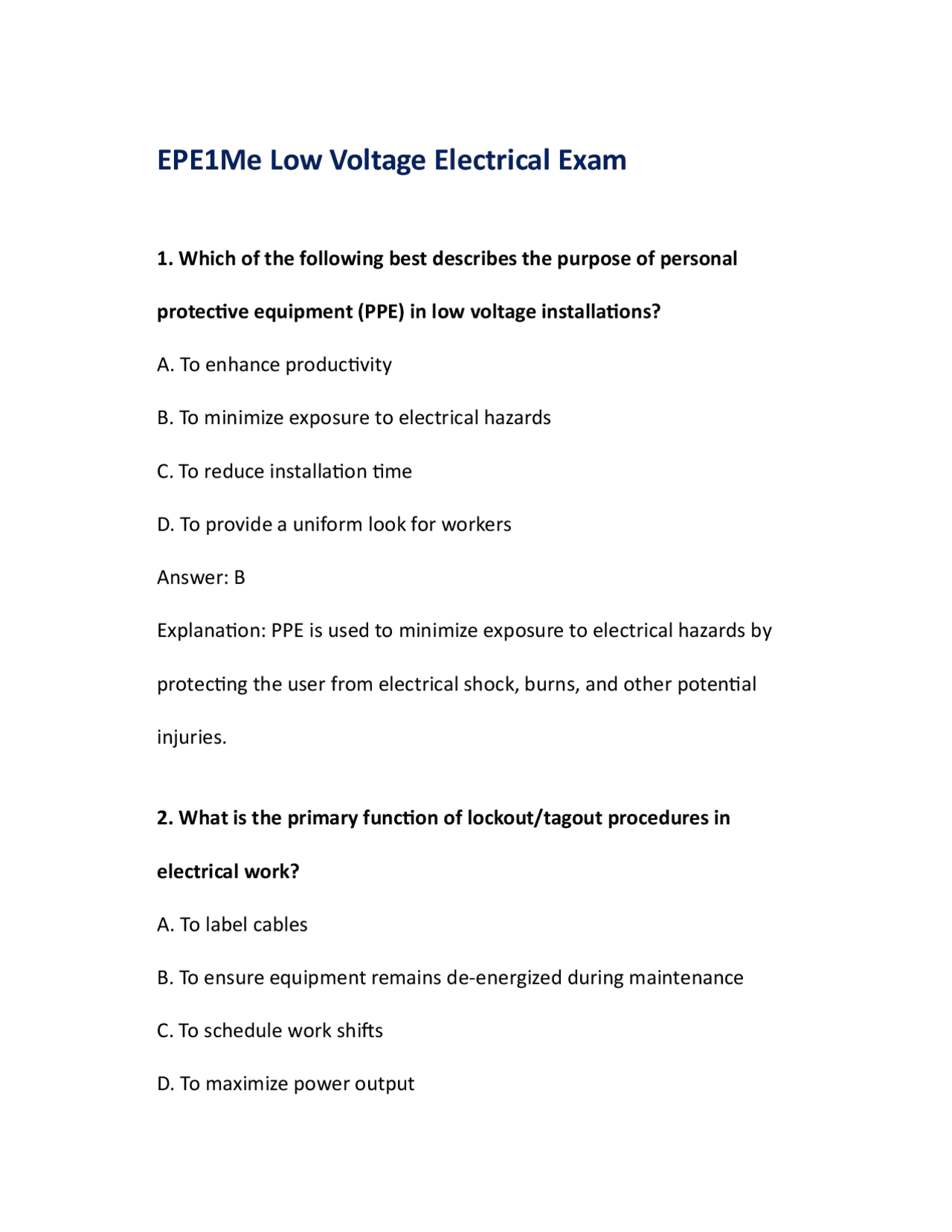 Low Voltage Electrical Systems: Multiple Choice Questions and Answers ...