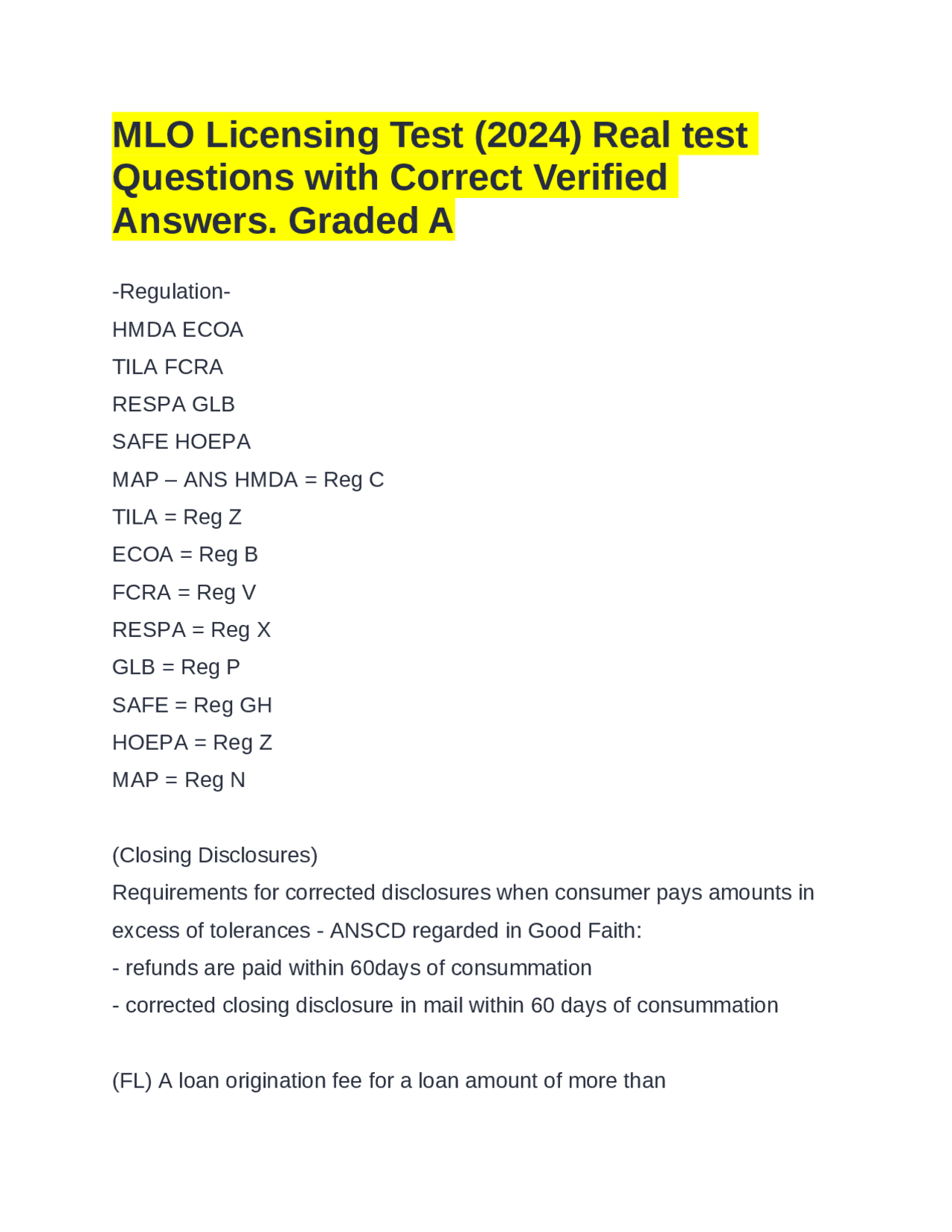 MLO Licensing Exam: Questions & Answers | Exams Real Estate Management ...