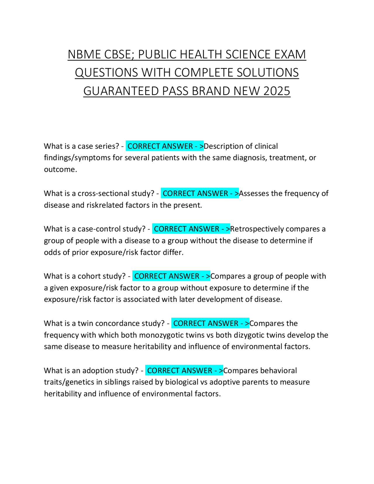 NBME CBSE; PUBLIC HEALTH SCIENCE EXAM QUESTIONS WITH COMPLETE SOLUTIONS ...