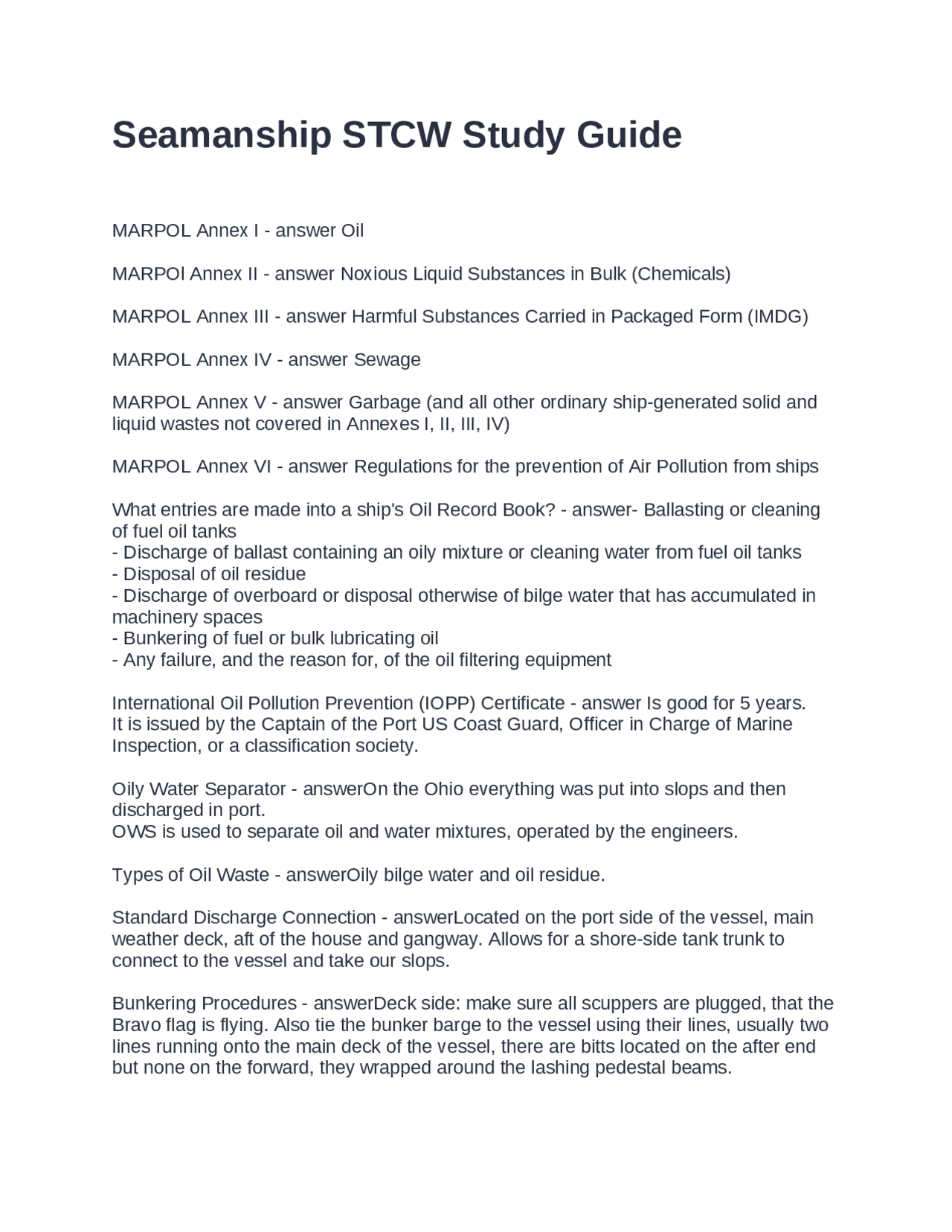 Seamanship STCW Study Guide Questions with Solutions with Correct Answers 2025 | Exams Advanced ...