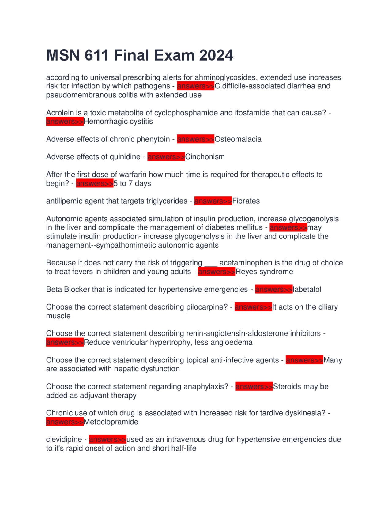 MSN 611 Final Exam 2024-2025 EXAMINATION | Exams Nursing | Docsity