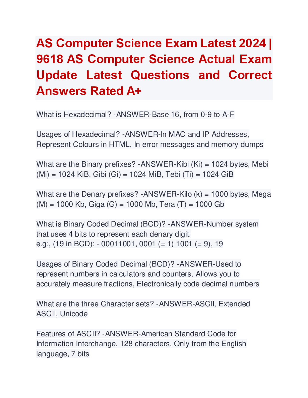 AS Computer Science Exam Latest 2024 | 9618 AS Computer Science Actual ...