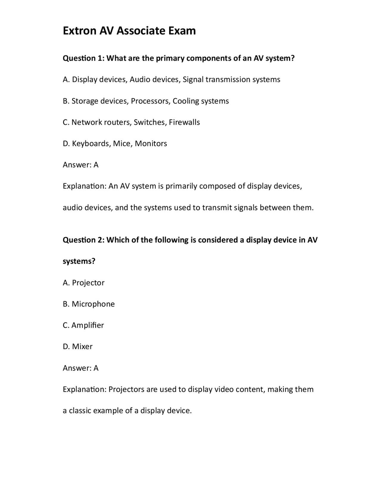 Extron AV Associate Exam | Exams Technology | Docsity