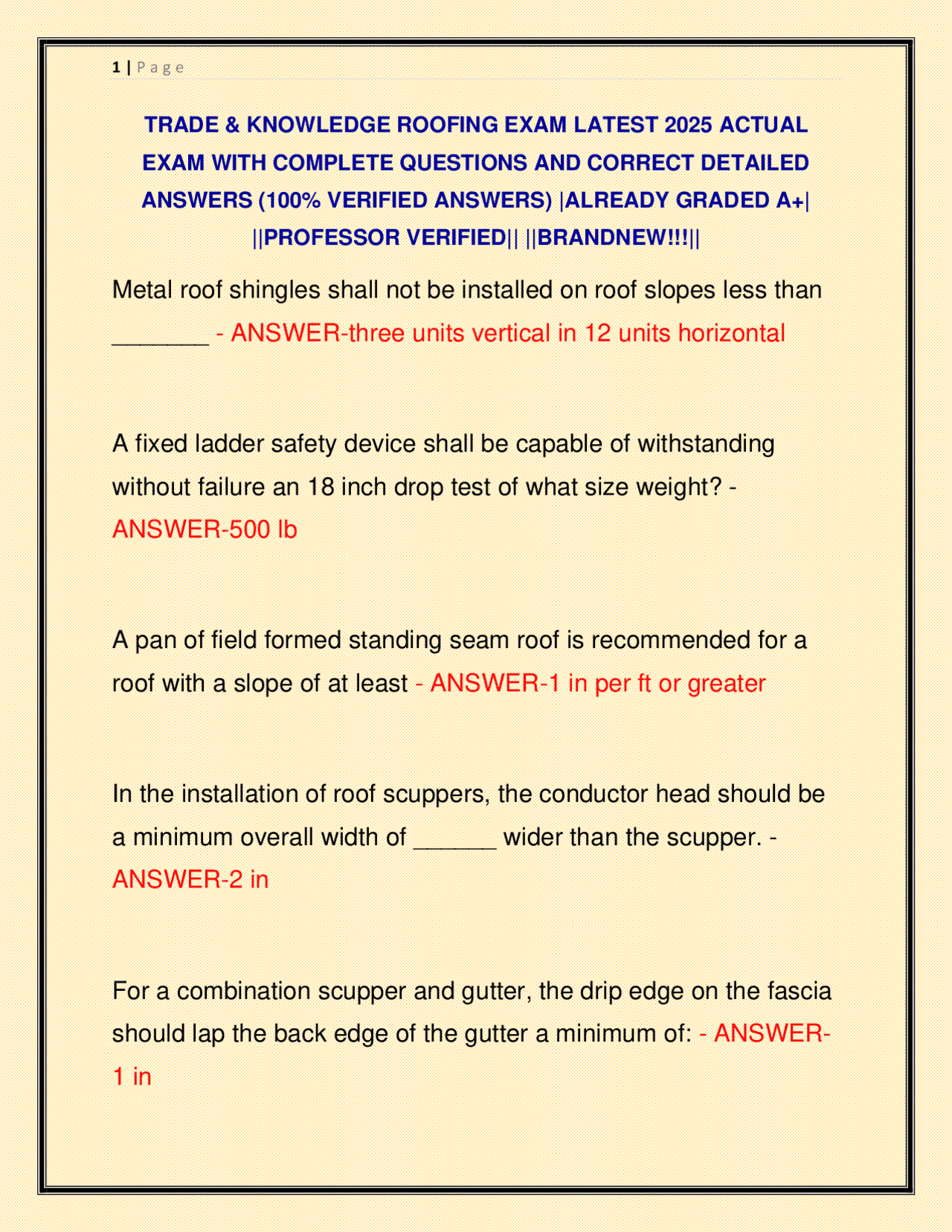 Trade & Knowledge Roofing Exam: Questions and Answers | Exams Nursing ...