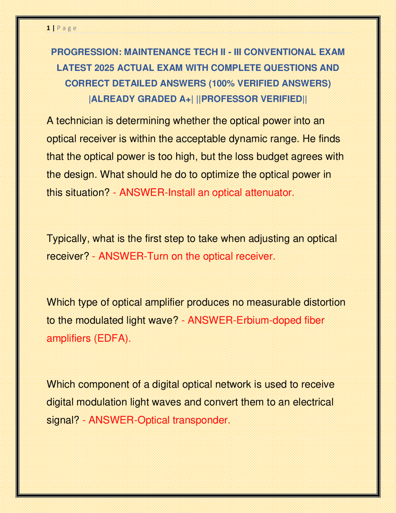 PROGRESSION: MAINTENANCE TECH II - III CONVENTIONAL EXAM LATEST 2025 ...